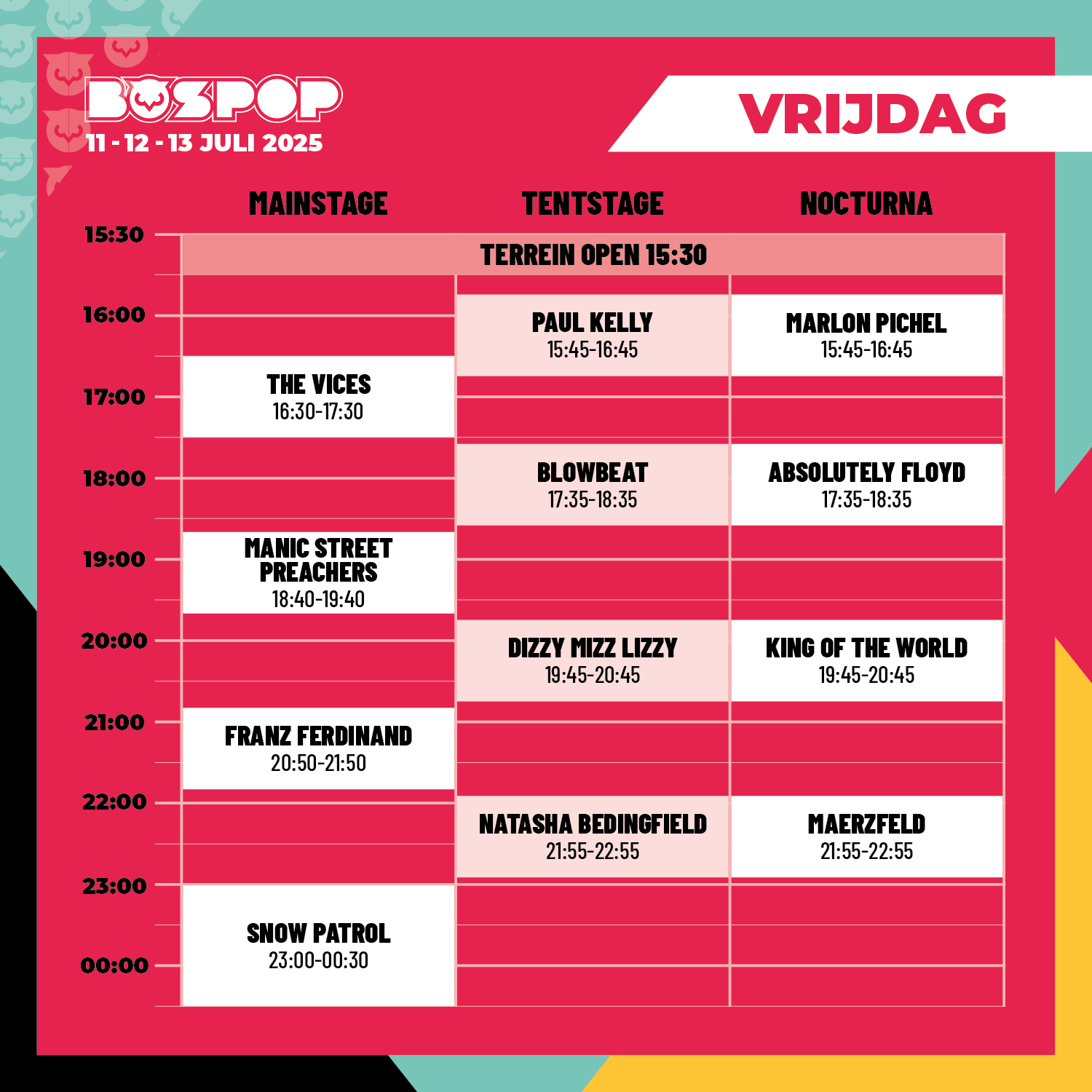 De timetables voor Bospop 2025 zijn bekend! | Bospop Festival